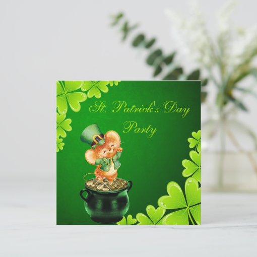 Cute Dancing Mouse St. Patrick's Day Party Invitation | Zazzle
