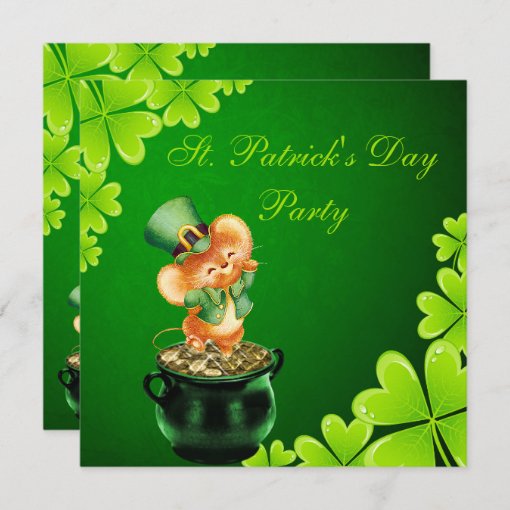 Cute Dancing Mouse St. Patrick's Day Party Invitation | Zazzle