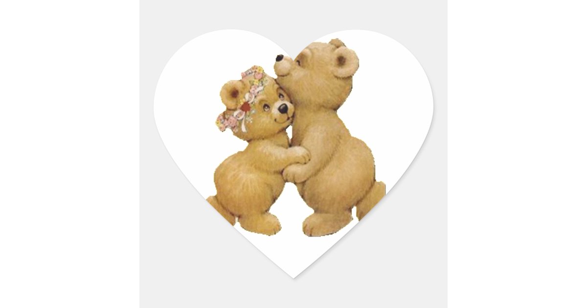 Cute Dancing Teddy Bears Heart Sticker | Zazzle