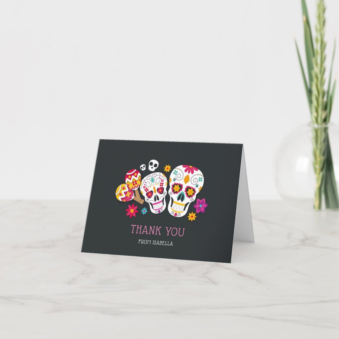 Cute Day of the Dead Sugar Skulls Personalized Thank You Card | Zazzle