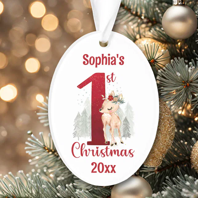 Cute Deer Forest Number One First Christmas Ornament | Zazzle
