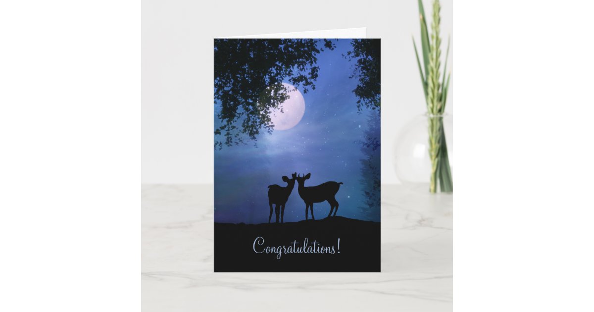 Cute Deer in the Moonlight Wedding Congratulations Card | Zazzle