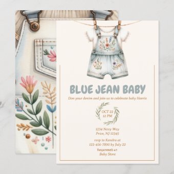 Cute Denim Blue Jean Baby Shower Invitation | Zazzle