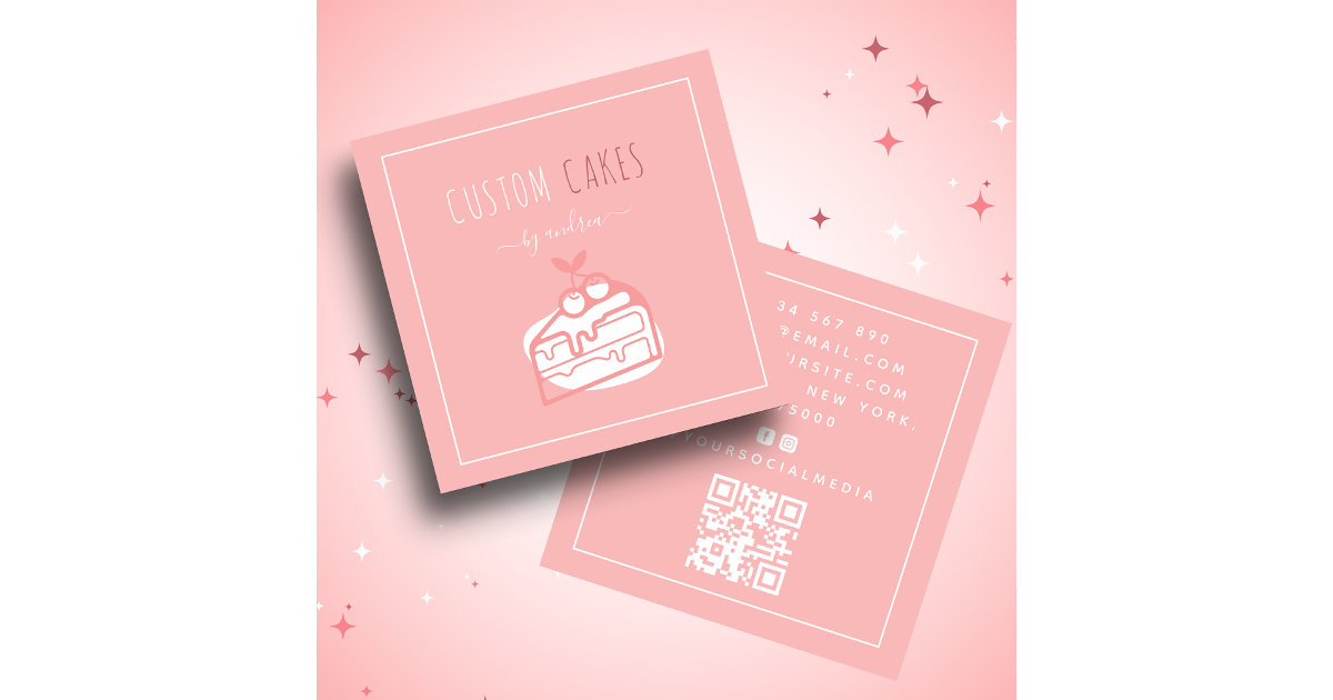 Cute Dessert Cake Artist QR Code Social Media Cool Square Business Card ...