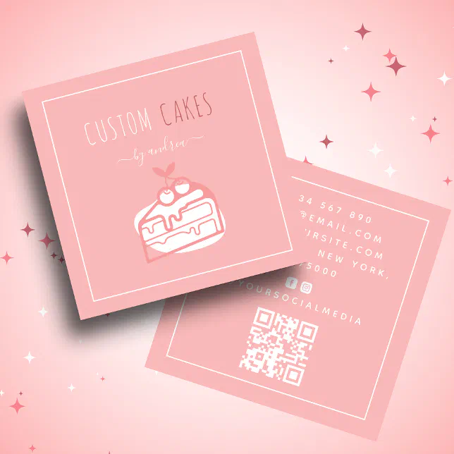 Cute Dessert Cake Artist QR Code Social Media Cool Square Business Card ...