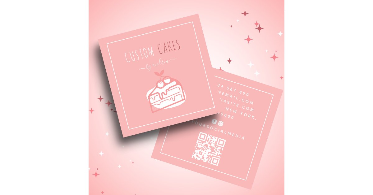 Cute Dessert Cake Artist QR Code Social Media Cool Square Business Card ...