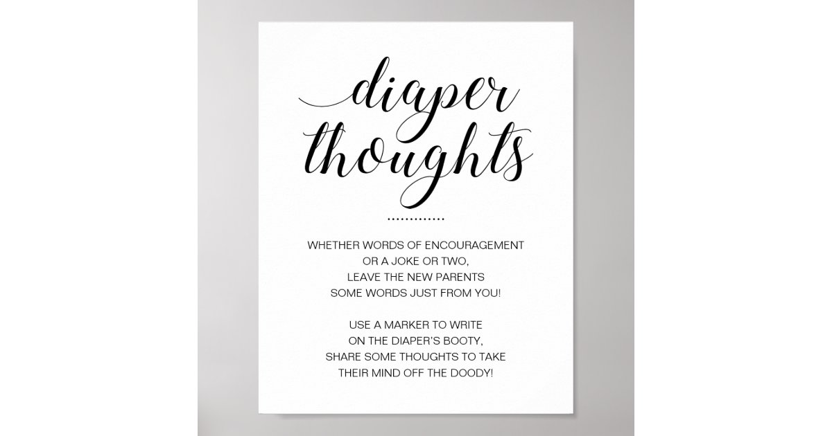 Cute Diaper Thoughts Sign Diaper Baby Shower Game | Zazzle
