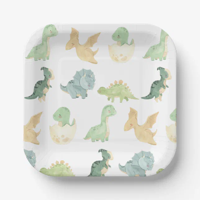 Cute Dino Birthday Paper Plates | Zazzle