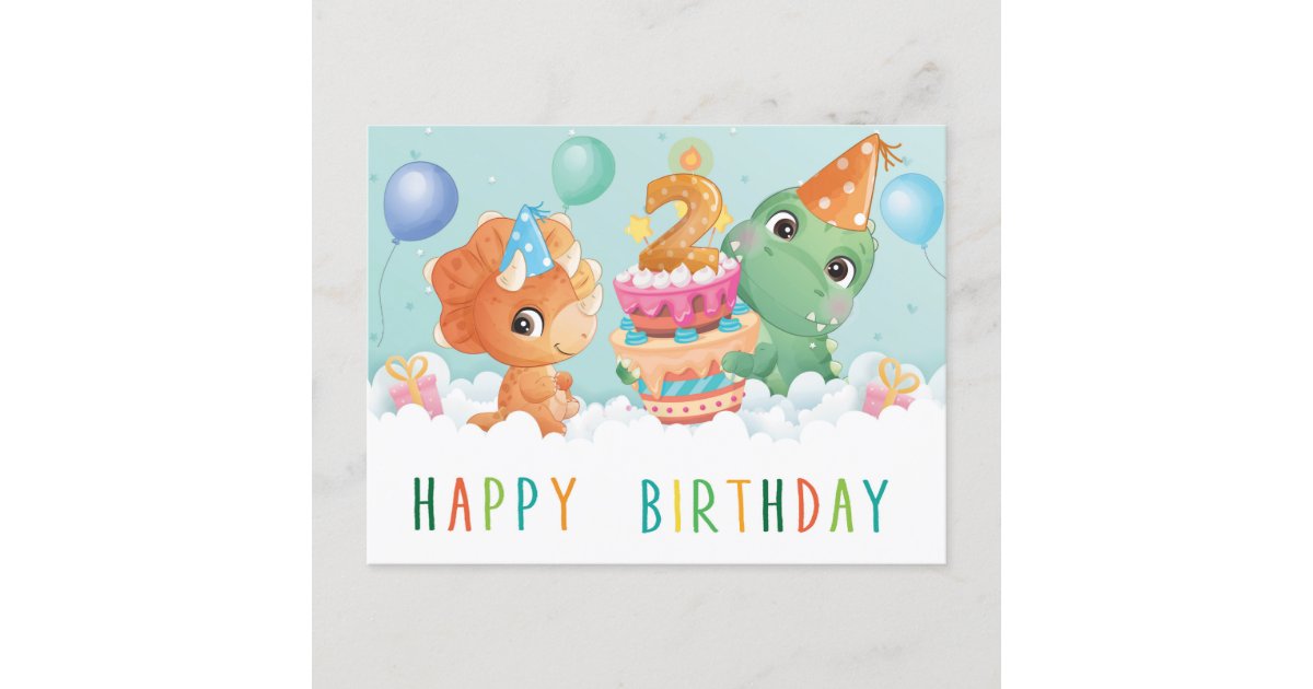 cute dinosaur 2nd birthday card | Zazzle