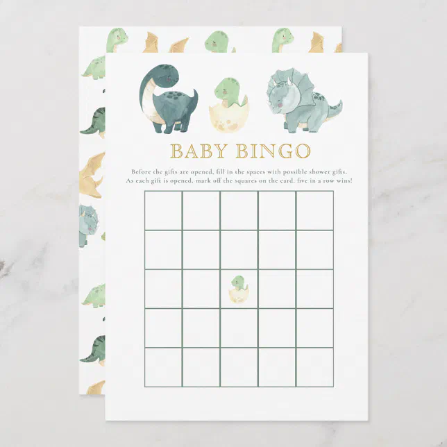 Cute Dinosaur Baby Shower Game Baby Bingo Invitation | Zazzle