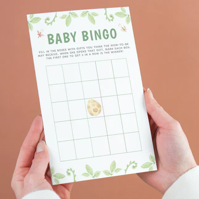 Cute Dinosaur Baby Shower Green Bingo Game Flyer | Zazzle