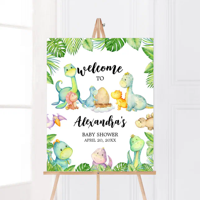 Cute Dinosaur Baby Shower Welcome Poster | Zazzle