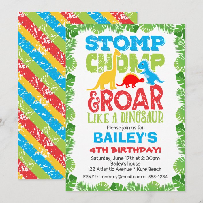 Cute Dinosaur Birthday Boy Colorful Invitation | Zazzle.com