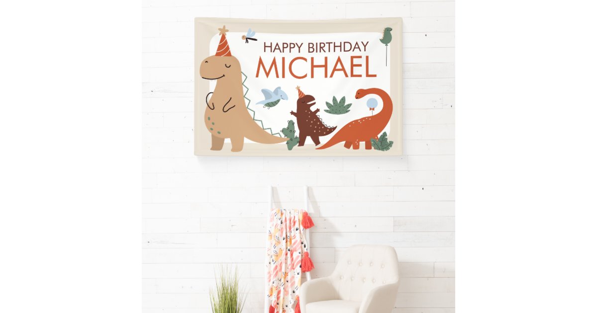 Cute Dinosaur Birthday Party Welcome Banner Sign | Zazzle