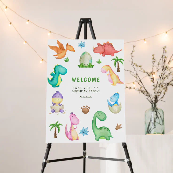 Cute Dinosaur Birthday Party Welcome Sign | Zazzle