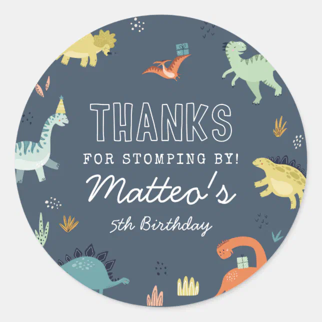 Cute Dinosaur Birthday Thank You Sticker | Zazzle