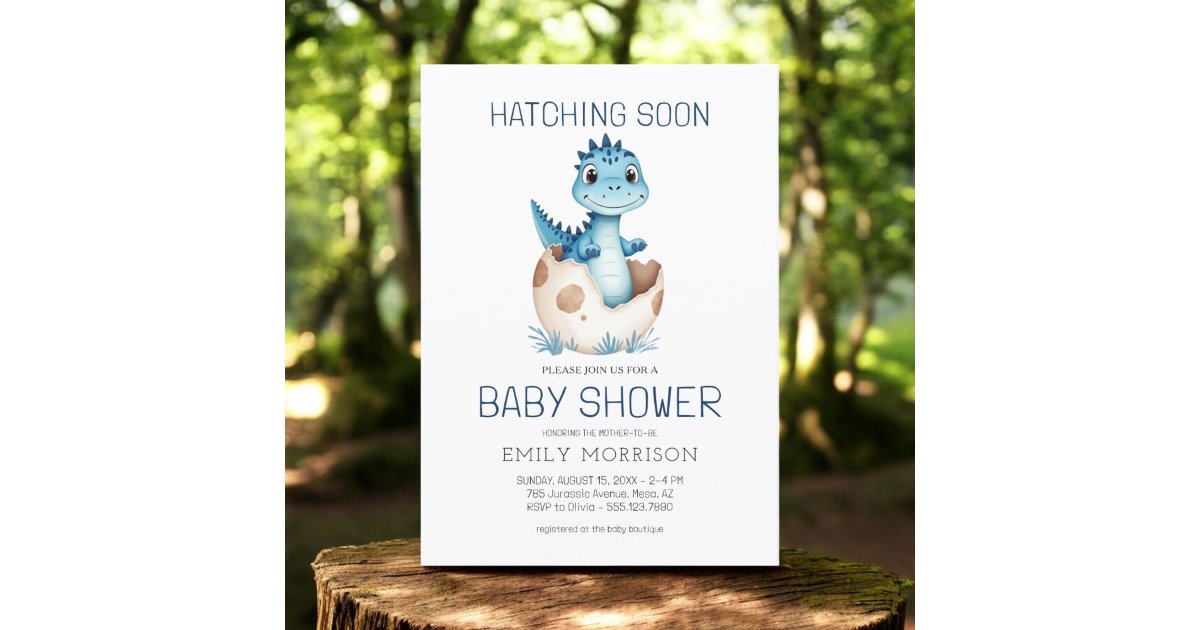 Cute Dinosaur Blue Boy Hatching Soon Baby Shower Invitation | Zazzle