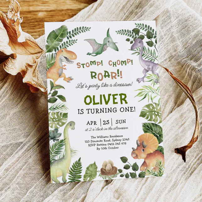 Cute Dinosaur Boy Birthday Jurassic Dino Party Invitation | Zazzle