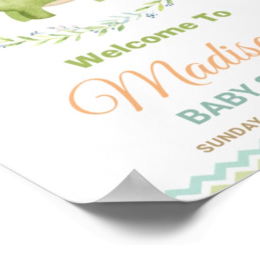 Cute Dinosaur Brontosaurus Boy Baby Shower Welcome Poster | Zazzle