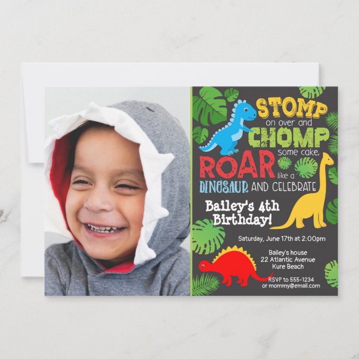 Cute Dinosaur Colorful Birthday Boy Photo Invitation | Zazzle.com