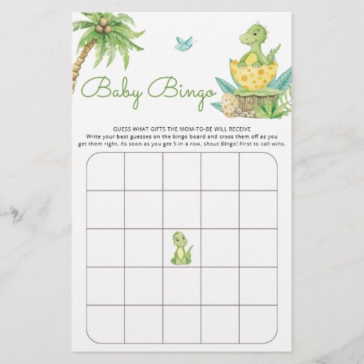 Cute Dinosaur Egg Baby Shower Bingo Game | Zazzle