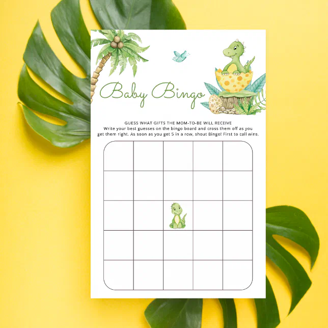 Cute Dinosaur Egg Baby Shower Bingo Game | Zazzle