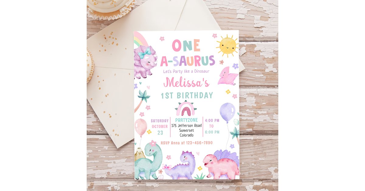 Cute Dinosaur One-A-Saurus 1st Birthday Party Invitation | Zazzle