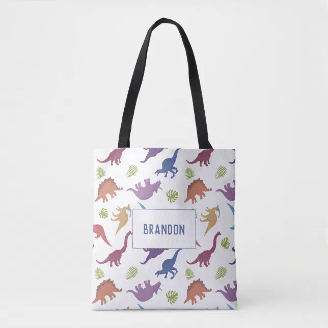 Cute Dinosaur Pattern Dino Personalized Name Tote Bag | Zazzle