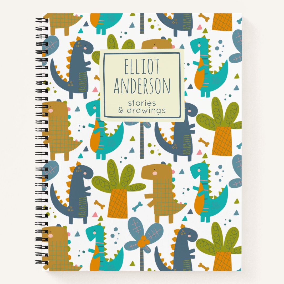 Cute Dinosaur Pattern Personalized Name Story Notebook | Zazzle