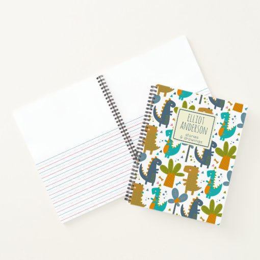 Cute Dinosaur Pattern Personalized Name Story Notebook | Zazzle