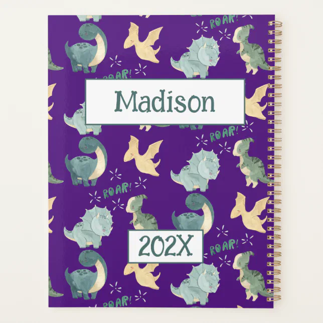 Cute Dinosaur Personalized Purple 2024 Undated Planner | Zazzle