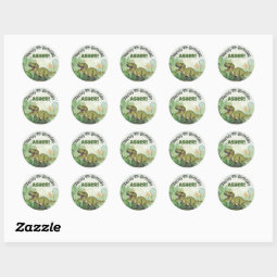 Cute Dinosaur Theme Kids Name Birthday Party Classic Round Sticker | Zazzle