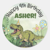 Cute Dinosaur Theme Kids Name Birthday Party Classic Round Sticker | Zazzle
