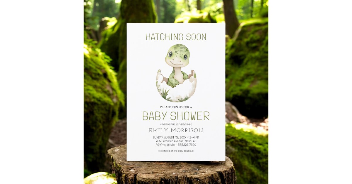 Cute Dinosaur Watercolor Hatching Soon Baby Shower Invitation | Zazzle