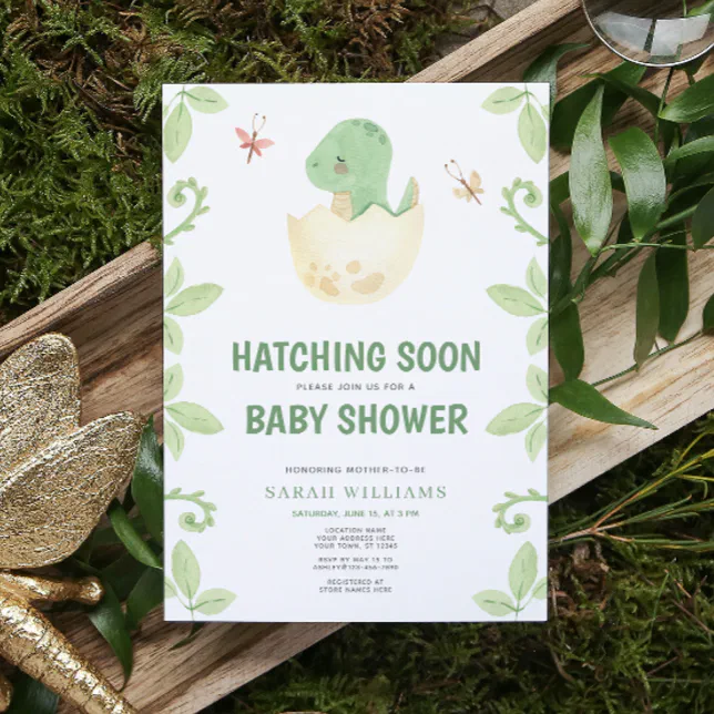 Cute Dinosaur Watercolor Hatching Soon Baby Shower Invitation | Zazzle