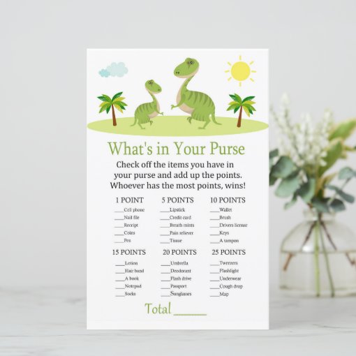 Cute Dinosaur What's in your purse game babyshower | Zazzle