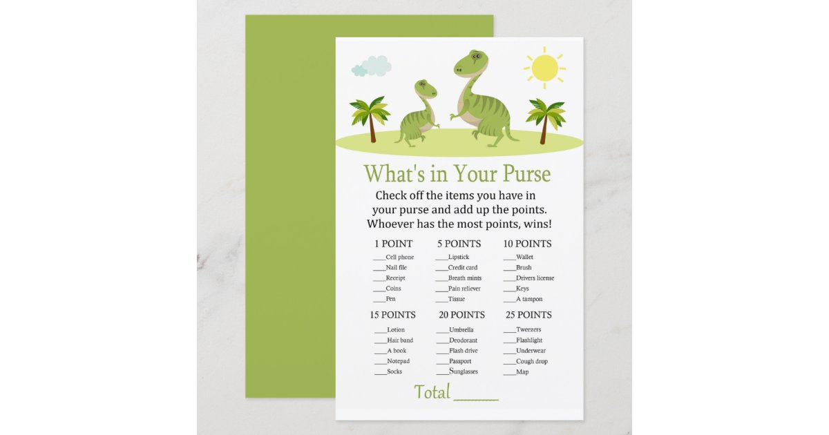 Cute Dinosaur What's in your purse game babyshower | Zazzle