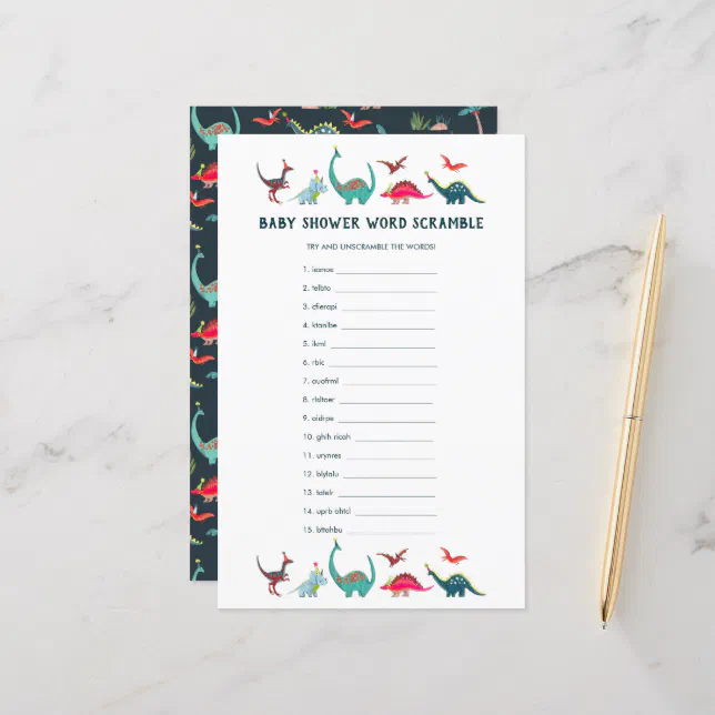 Cute Dinosaur Word Scramble Baby Shower Game | Zazzle