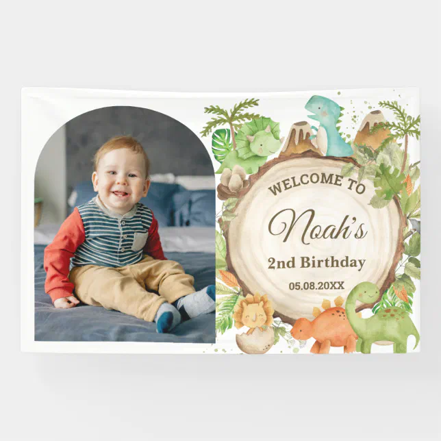 Cute Dinosaurs Birthday Welcome Photo Backdrop Banner | Zazzle