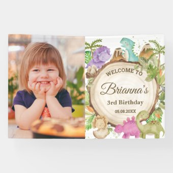 Cute Dinosaurs Girl Birthday Welcome Backdrop Banner | Zazzle