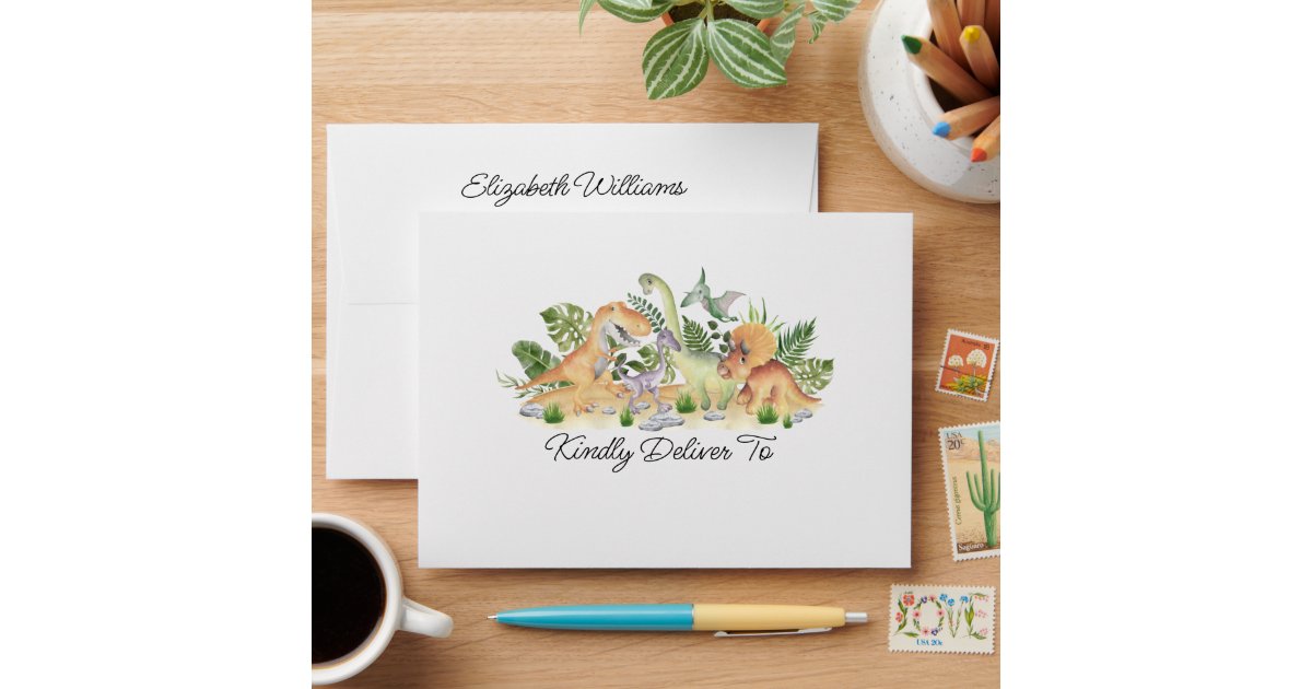 Cute Dinosaurs Tropical Greenery Return Address Envelope | Zazzle