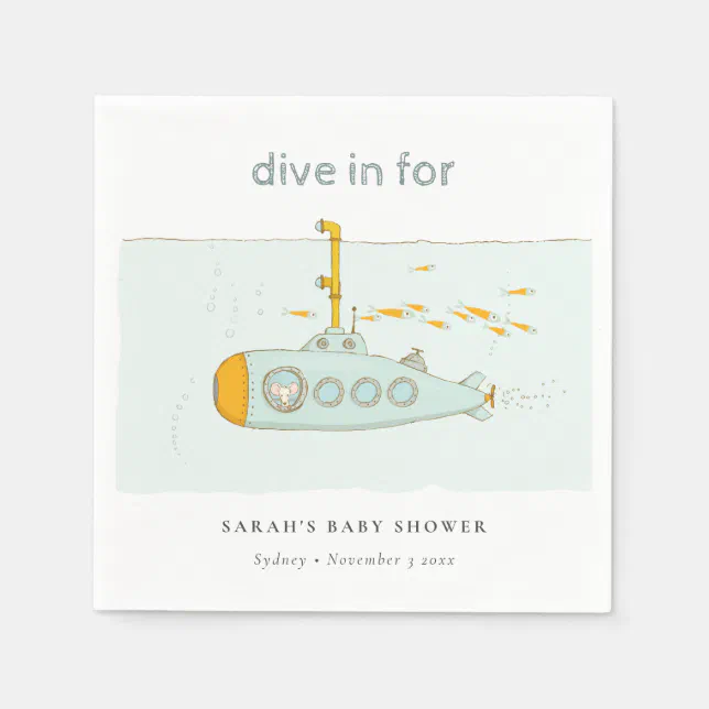 Cute Dive In Underwater Submarine Baby Shower Napkins | Zazzle
