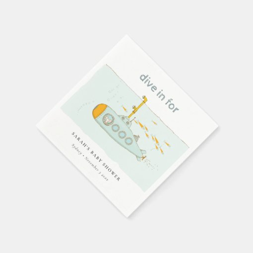 Cute Dive In Underwater Submarine Baby Shower Napkins | Zazzle
