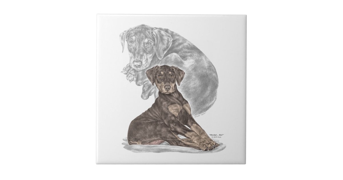 Cute Doberman Pinscher Puppy Ceramic Tile | Zazzle