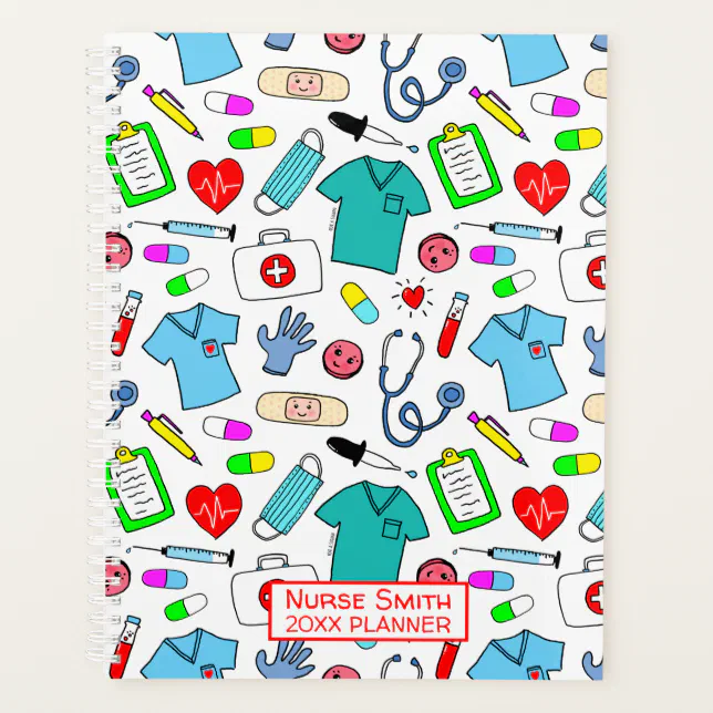 Cute Doctor Nurse Medical Supplies Pattern Planner | Zazzle