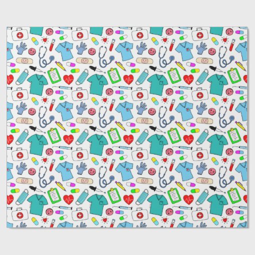 Cute Doctor Nurse Medical Supplies Pattern Wrapping Paper | Zazzle