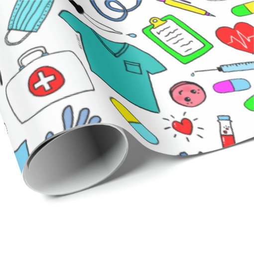 Cute Doctor Nurse Medical Supplies Pattern Wrapping Paper | Zazzle