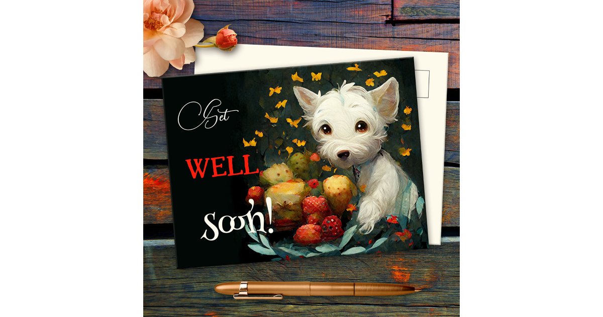 Cute Dog and Treats Get Well Soon Postcard | Zazzle