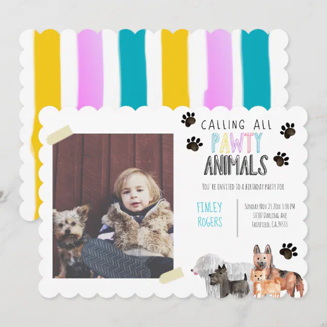 Cute dog birthday party animal kid party invite | Zazzle
