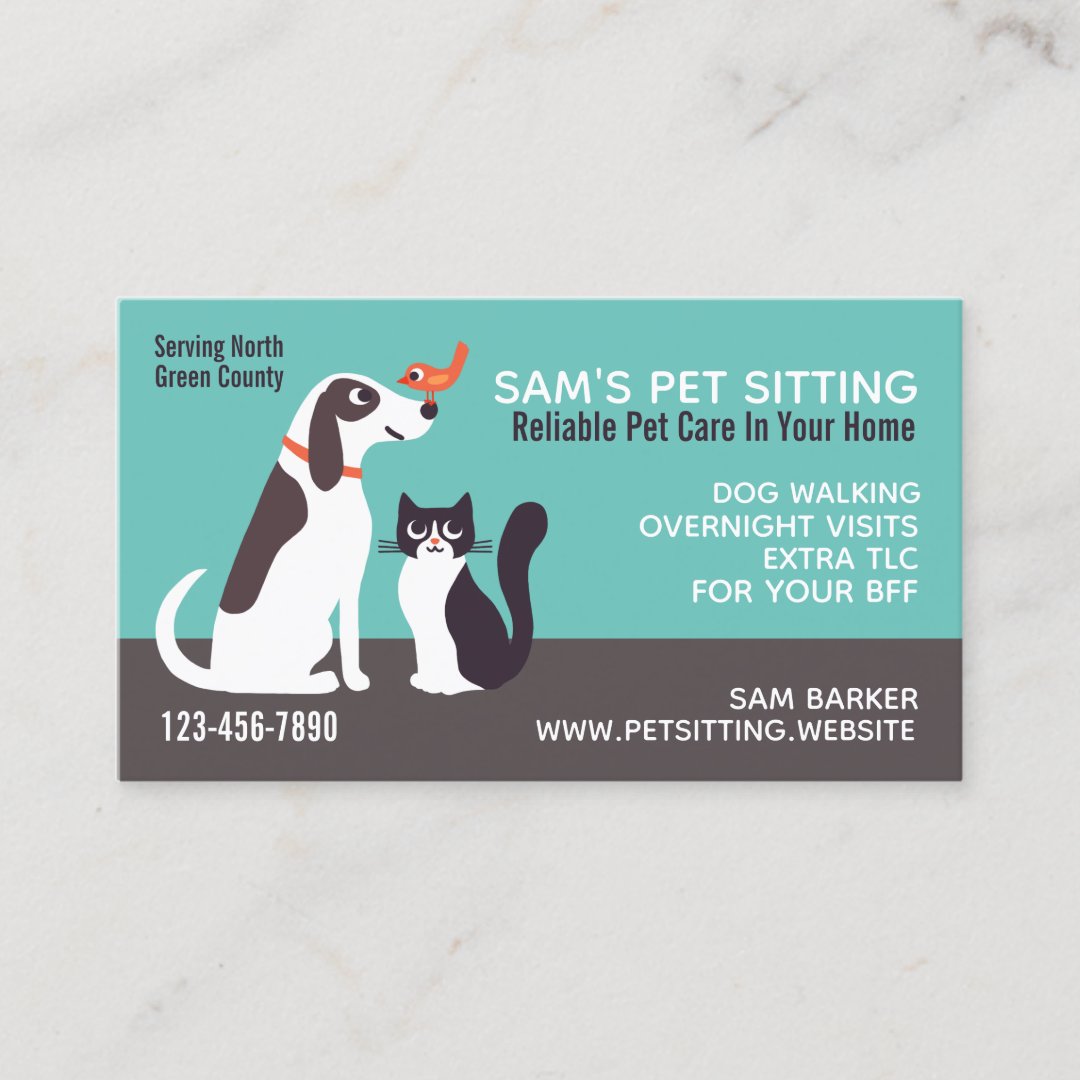 Cute Dog Cat and Bird | Animal Lover's Pet Sitting Business Card | Zazzle